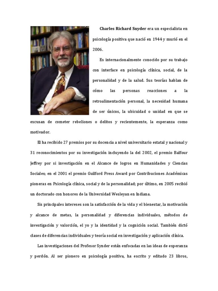 C R Snyder | PDF | Psicologia POSITIVA | Bienestar