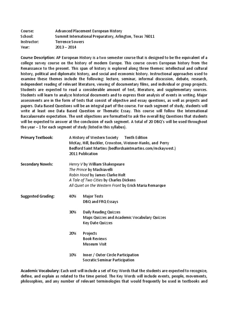 AP European History Syllabus | PDF | Age Of Enlightenment | Renaissance