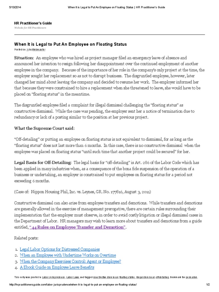 When It Is Legal To Put An Employee On Floating Status - HR ...