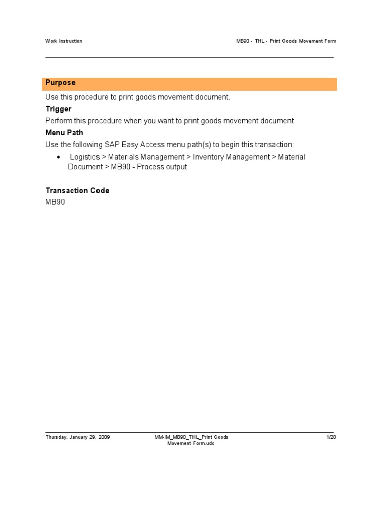 MM MB90 THL Print Goods Movement Form | PDF | Computing | Computing And ...
