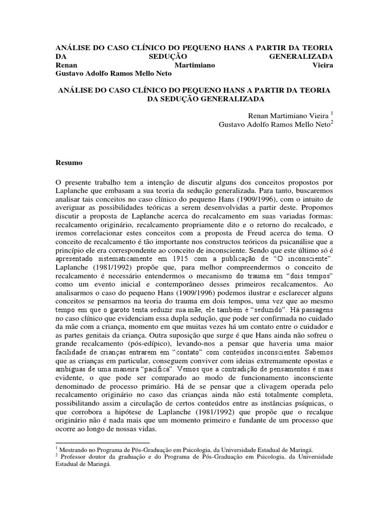Analise Do Pequeno Hans | PDF | Sigmund Freud | Pensamento