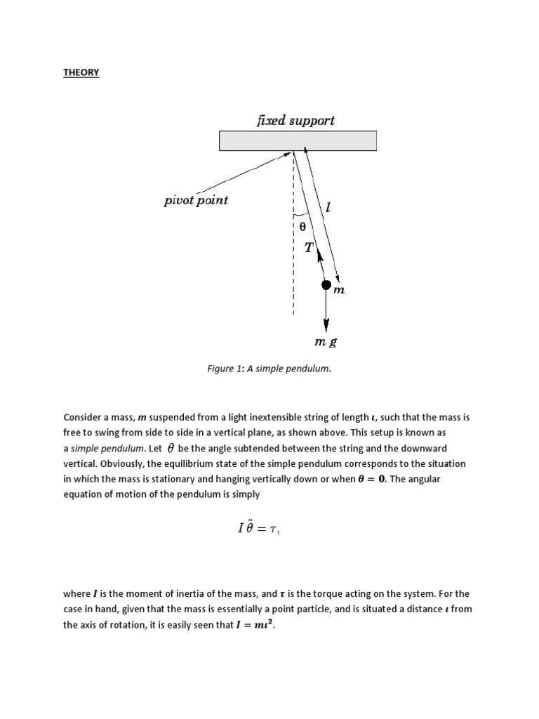 Theory: Figure 1: A Simple Pendulum | PDF | Pendulum | Torque