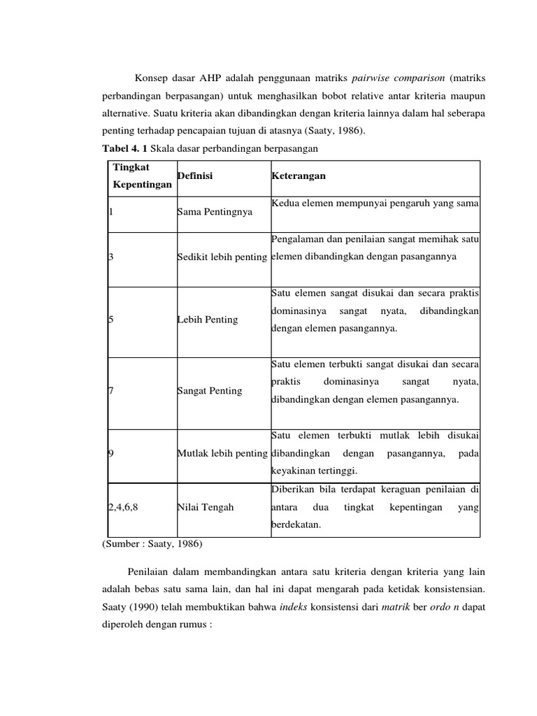 Konsep Dasar AHP Adalah Penggunaan Matriks Pairwise Comparison | PDF