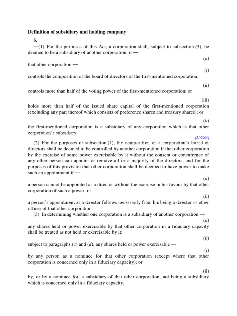 Definition of Subsidiary and Holding Company | PDF | Subsidiary | Board ...