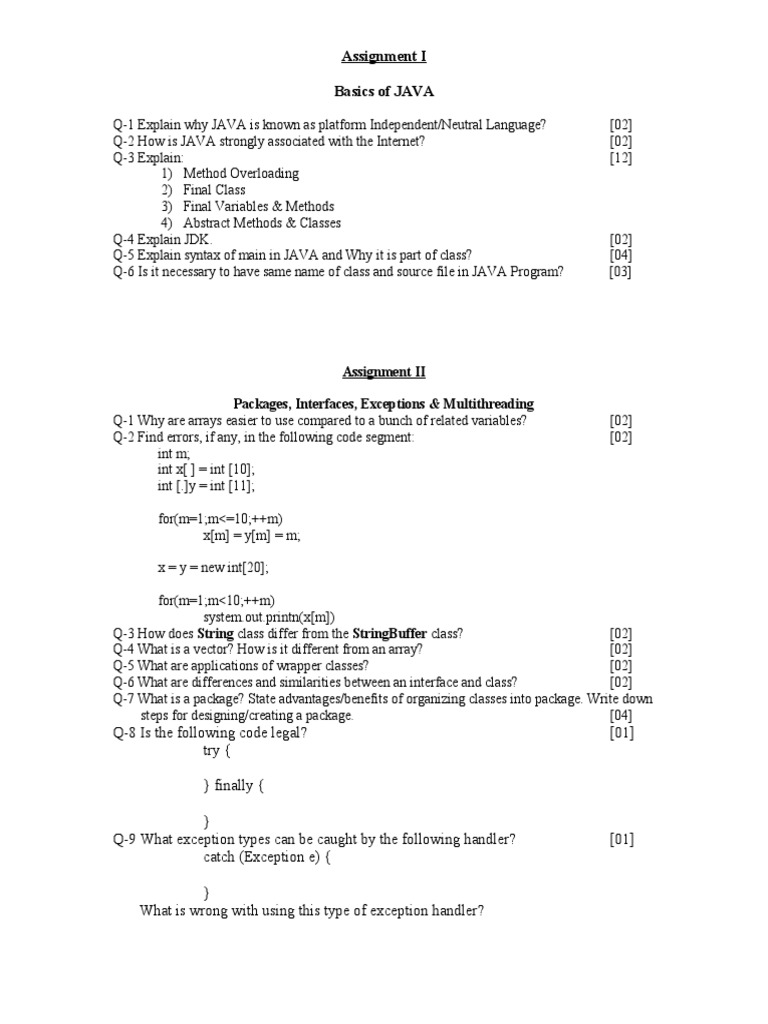 Assignment I Basics of JAVA: Assignment II Packages, Interfaces ...