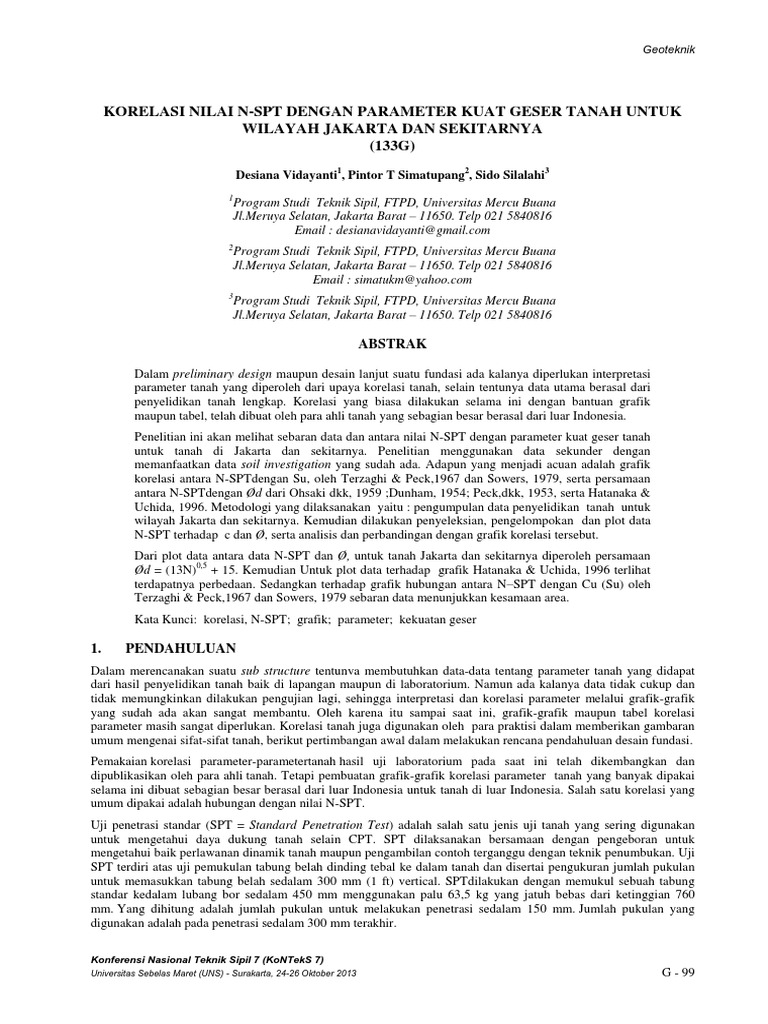 Korelasi Nilai N-SPT Dengan Parameter Kuat Geser Tanah | PDF | Metode & Bahan Ajar
