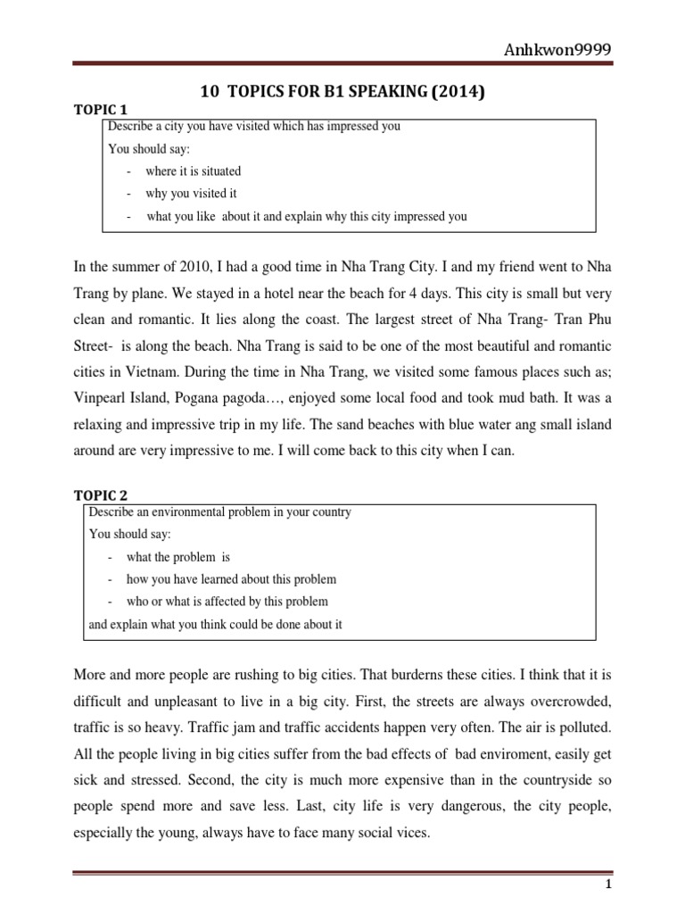 10 Speaking Topics (b1 - 2014) | PDF | I Pad