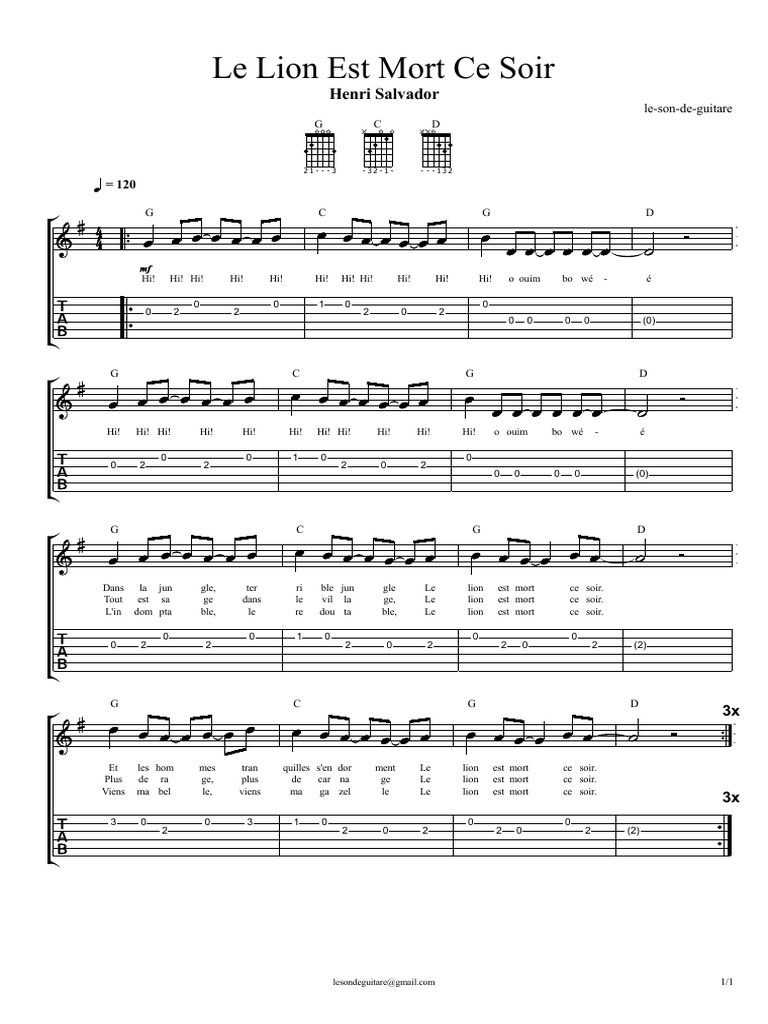 Accords et Tablature : Le Lion Est Mort Ce Soir | PDF