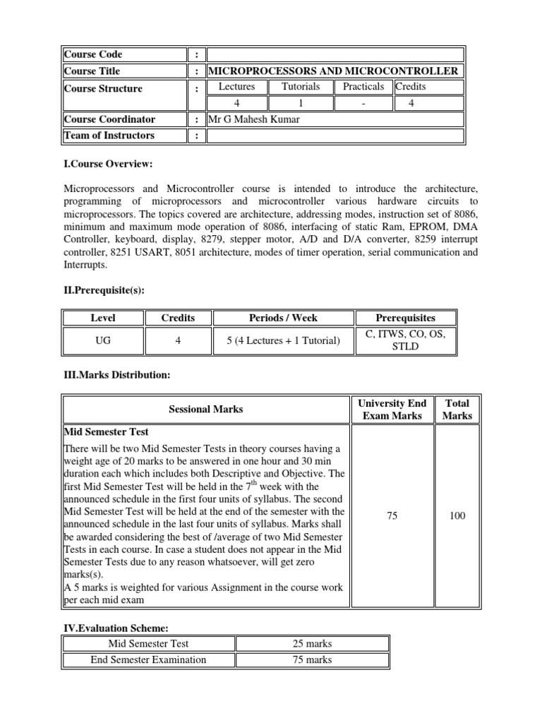 Mp Mc Course File Pdf Engineering Microcontroller