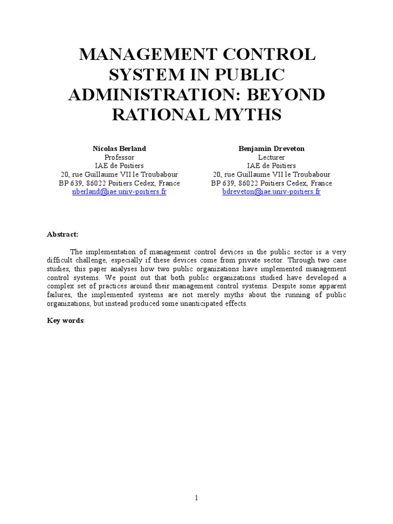 Management Control System in Public Administration: Beyond Rational ...