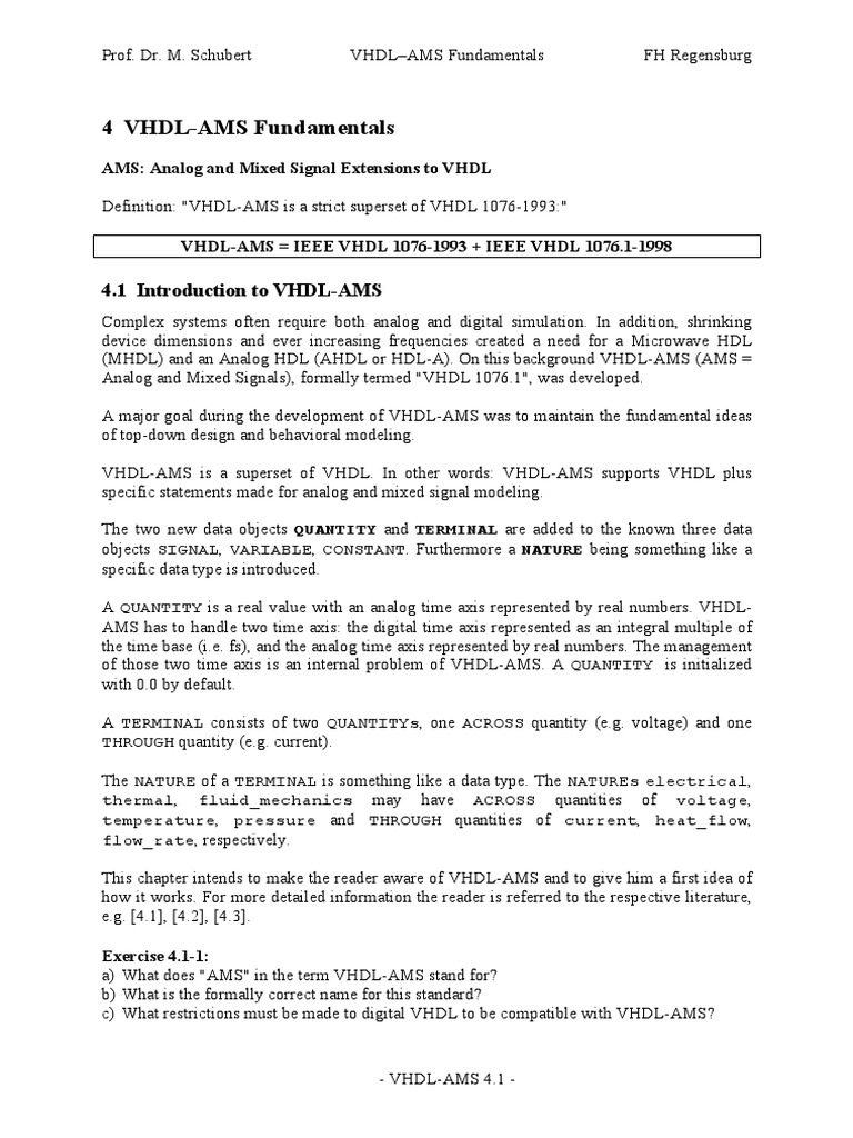 4 VHDL Ams Fundamentals | PDF | Vhdl | Signal (Electrical Engineering)