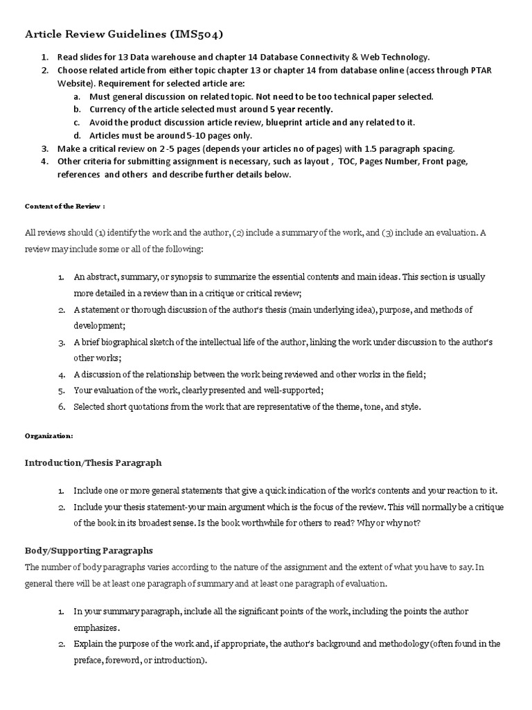 Article Review Guidelines 2011 | PDF | A Manual For Writers Of Research ...