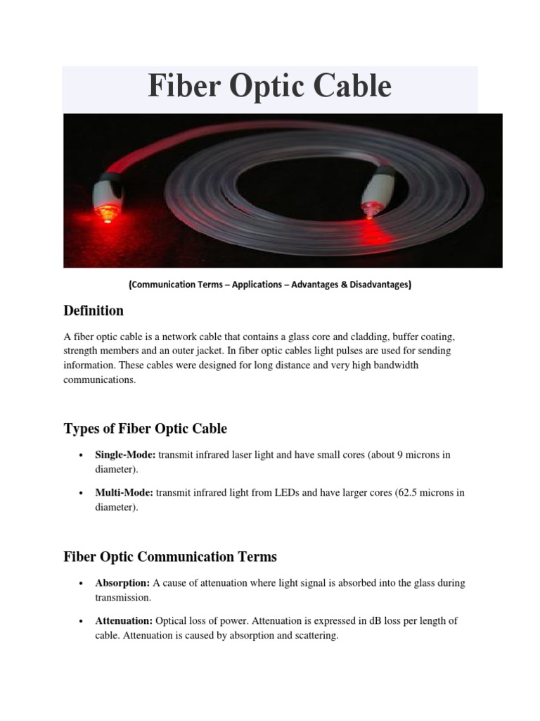 Fiber Optic Cable | PDF | Optical Fiber | Attenuation