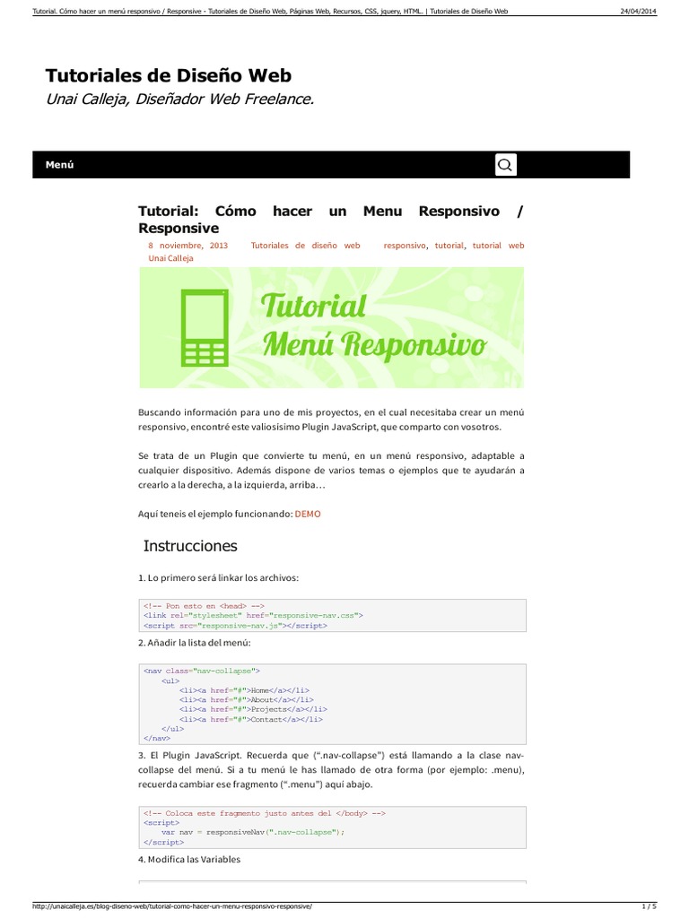 Tutorial. Cómo Hacer Un Menú Responsivo - Responsive - Tutor PDF | PDF ...