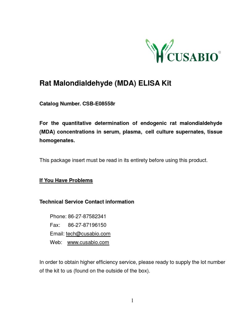 MDA Kits For Rat For Researcher Only | PDF | Elisa | Laboratories