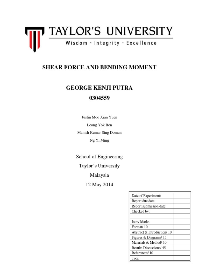 Shear Force and Bending Moment Lab Report | PDF | Bending | Beam ...
