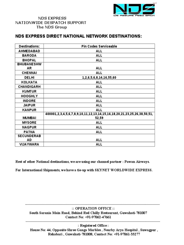 NDS Courier Tracking and Destinations | PDF