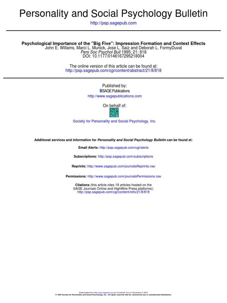 Personality and Social Psychology Bulletin | PDF | Academic Publishing ...