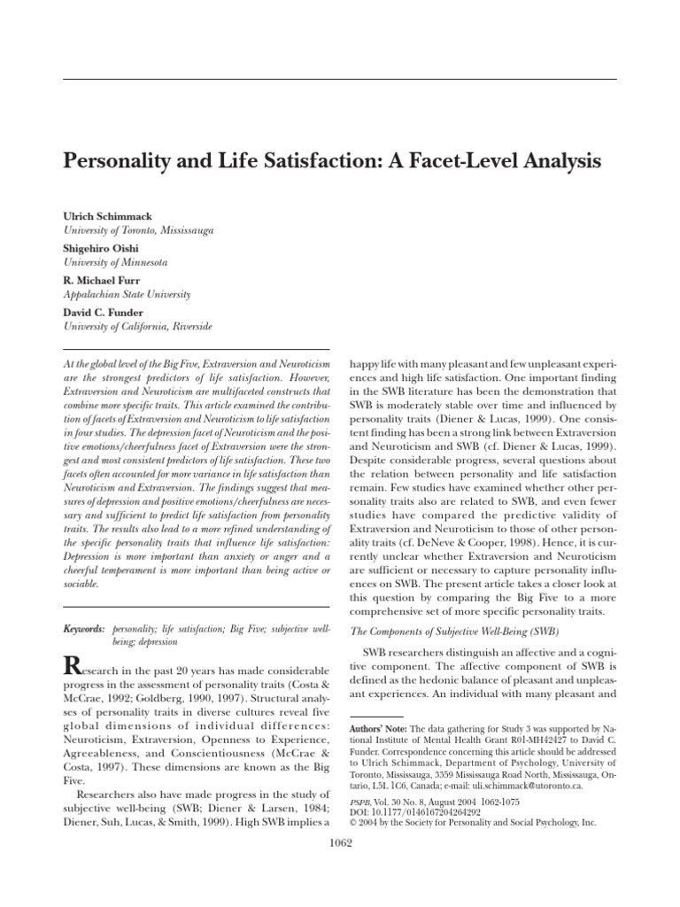 Personality and Life Satisfaction: A Facet-Level Analysis | PDF ...