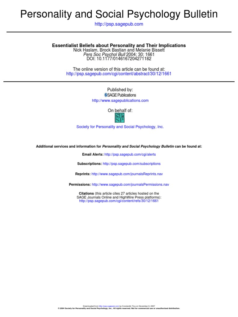 Personality and Social Psychology Bulletin | PDF | Essentialism ...