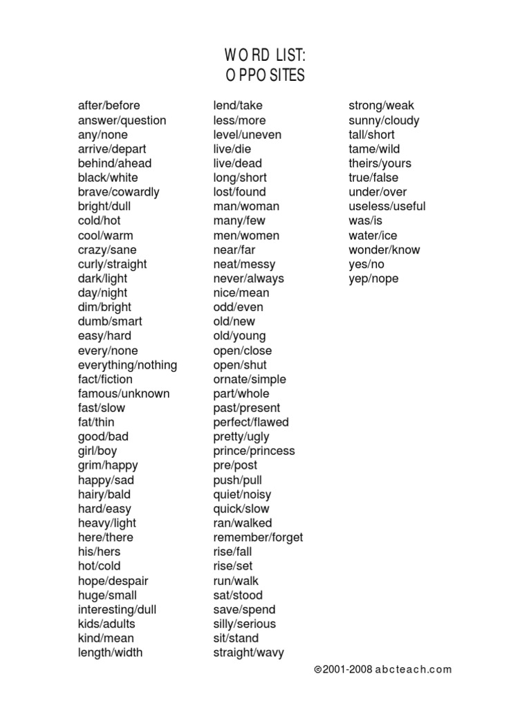 List Opposites | PDF
