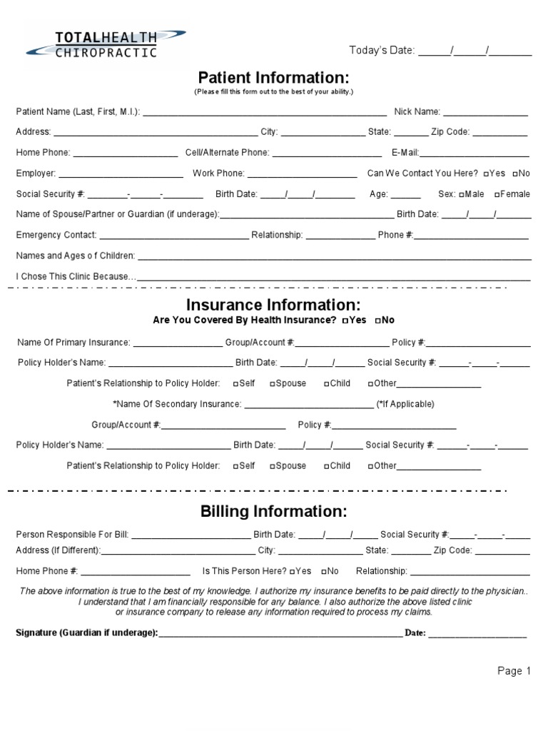 Chiropractic Intake Form | PDF | Chiropractic | Pain