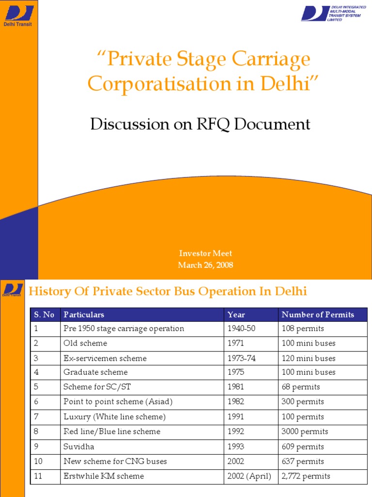 "Private Stage Carriage Corporatisation in Delhi": Discussion On RFQ ...