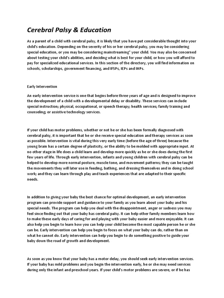 Cerebral Palsy and Education | Individualized Education Program ...