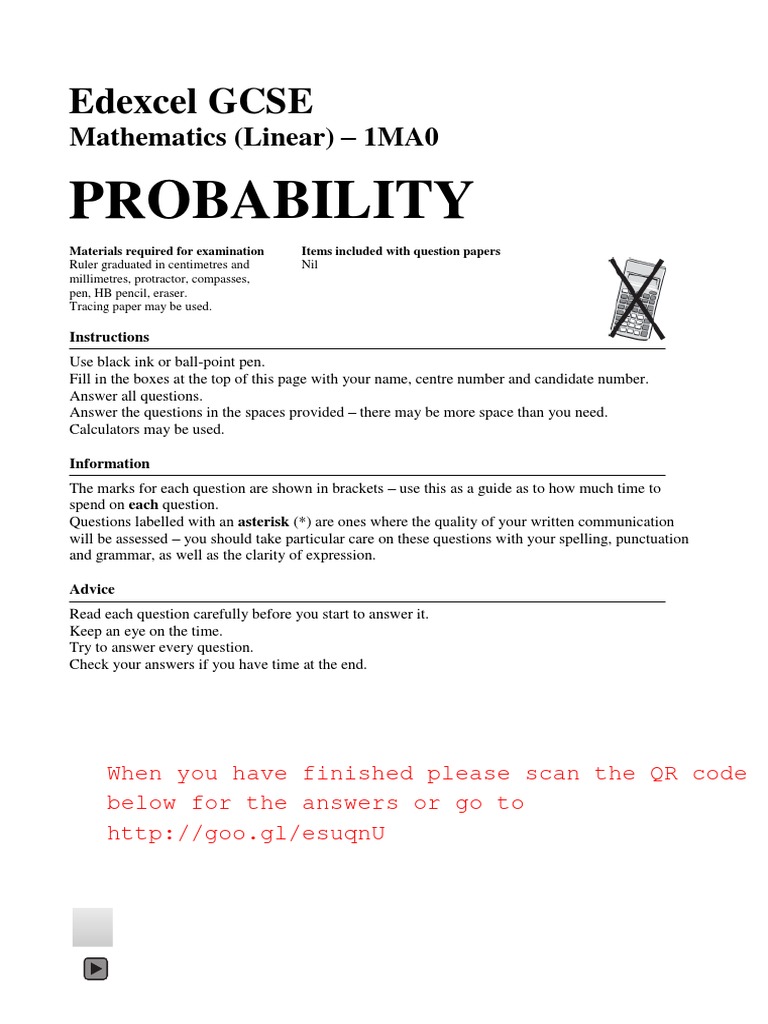 GCSE Topics - Probability 2 - Questions | PDF