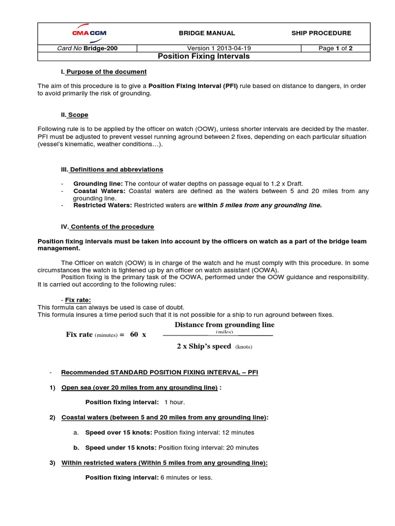 Bridge 200 Position Fixing Intervals | PDF | Ships | Navigation