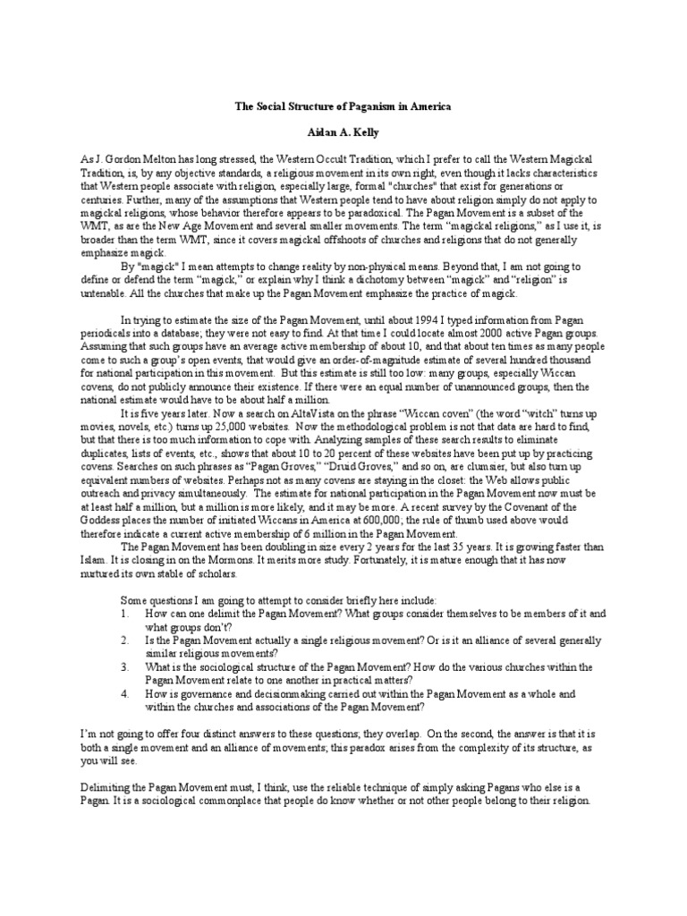 Social Structure of Paganism in America by Aidan Kelly | PDF | Wicca ...