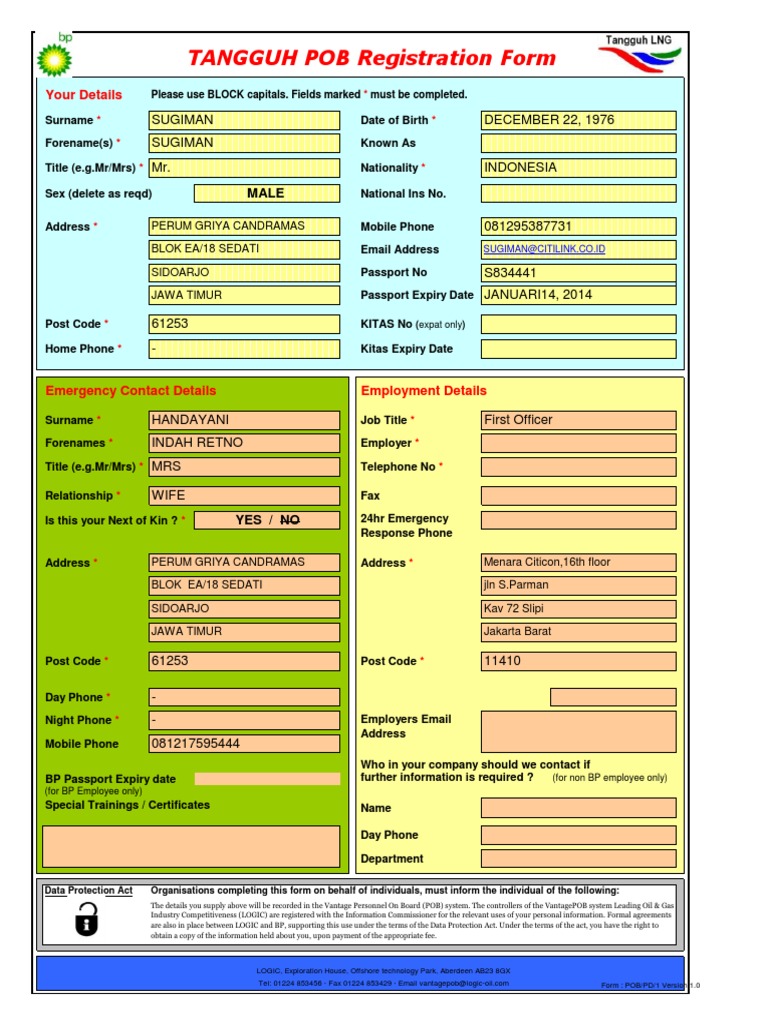Vantage POB Registration Form | PDF | Personally Identifiable ...