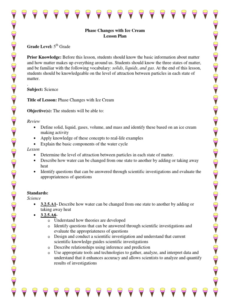 Ice Cream Phase Changes Lesson Plan | PDF | Scientific Method | Ice