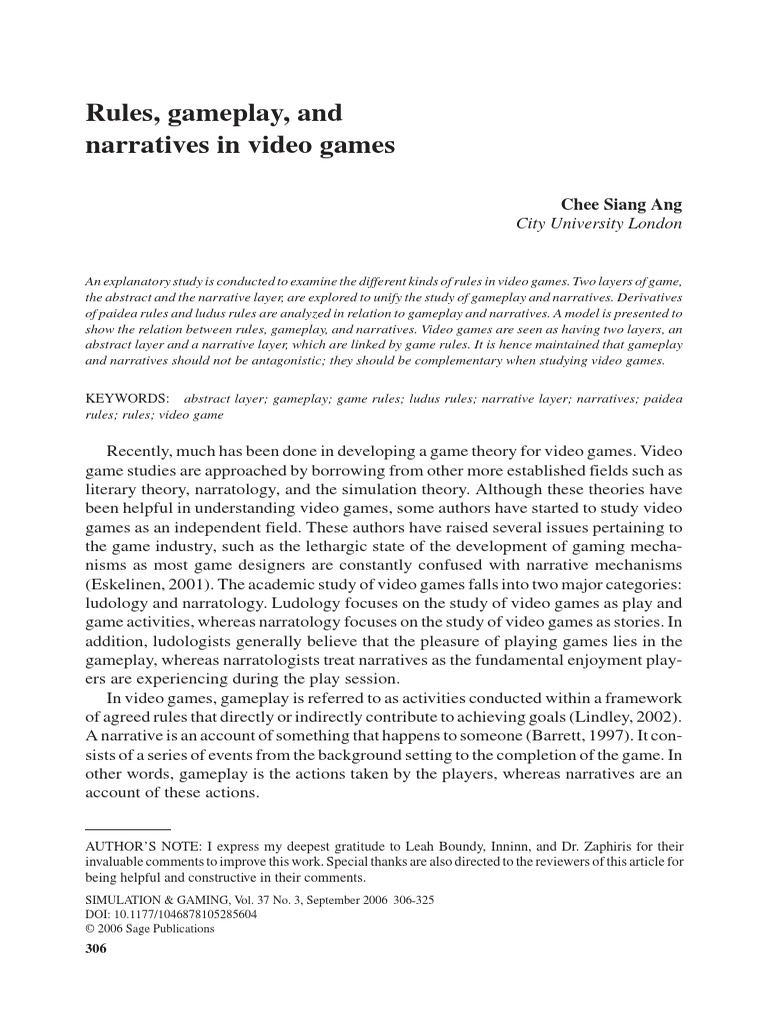 Rules, Gameplay and Narratives in Video Games | PDF | Narrative | Video ...