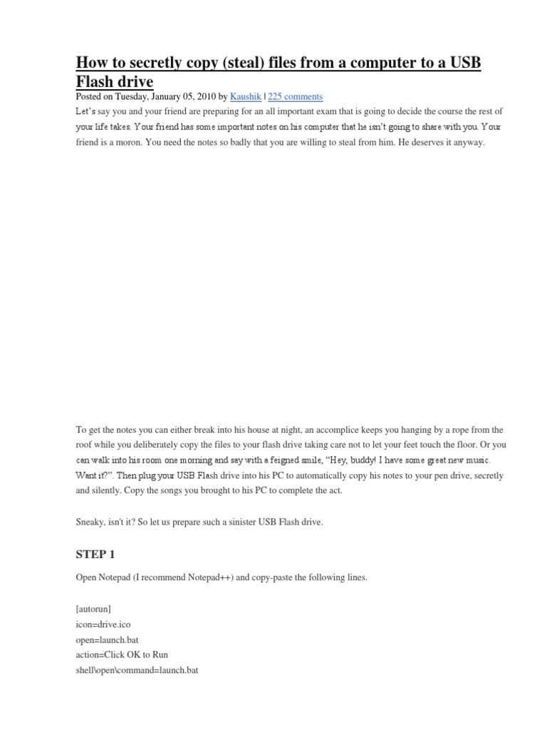 How To Secretly Copy (Steal) Files From A Computer To A USB Flash Drive | Download Free PDF ...
