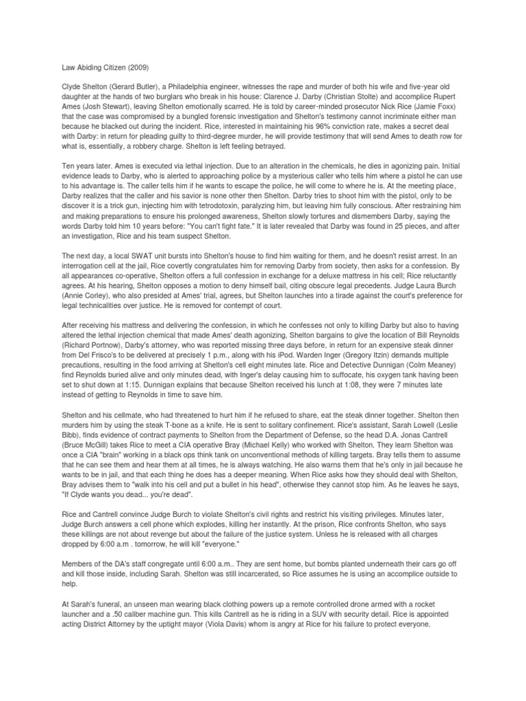 Law Abiding Citizen Reaction Paper | PDF | Crime & Violence | Crime ...