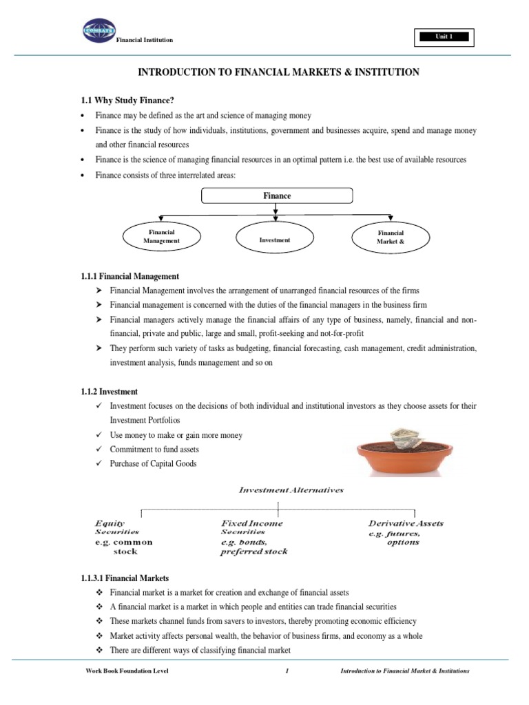 Unit # 1 Introduction To Financial Institutions | Download Free PDF ...
