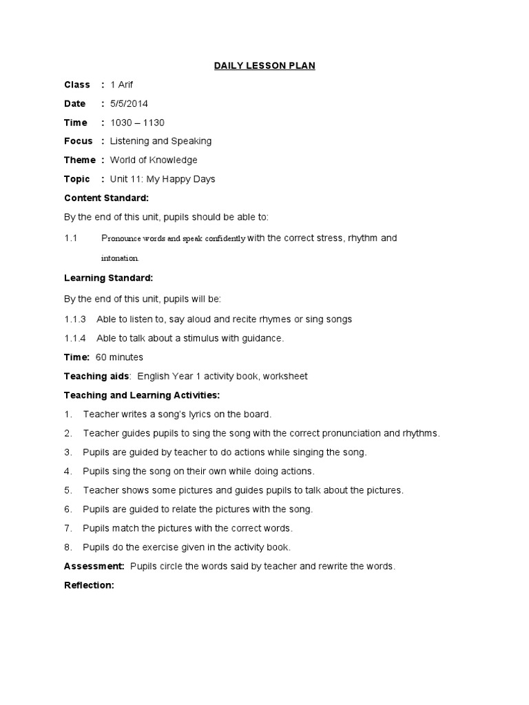 Daily Lesson Plan: Listening & Speaking | PDF