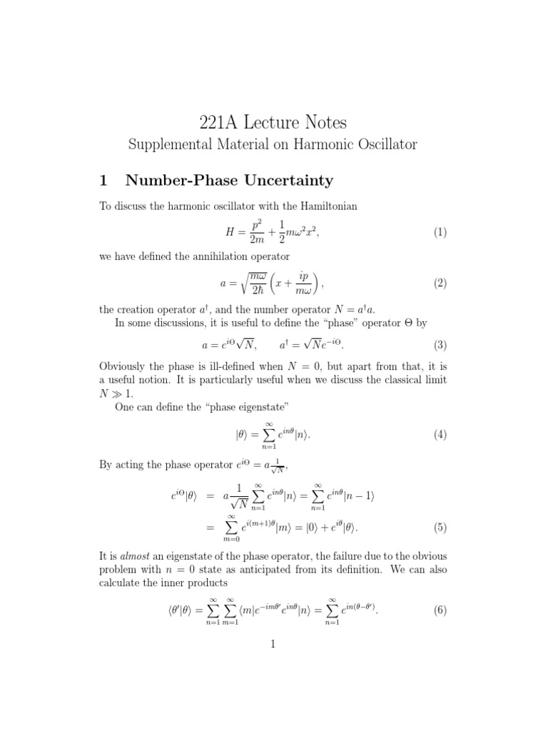 Harmonic Oscillator & Coherent States | PDF | Condensed Matter ...