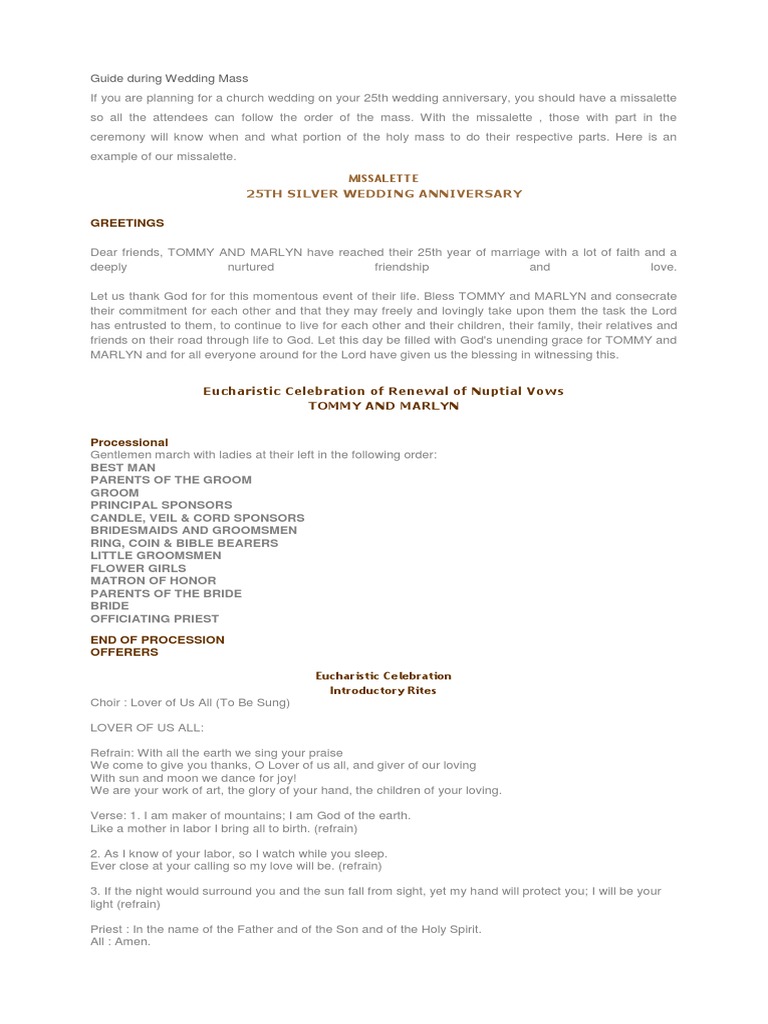 Silver Wedding Anniversary | PDF | Wedding | Mass (Liturgy)