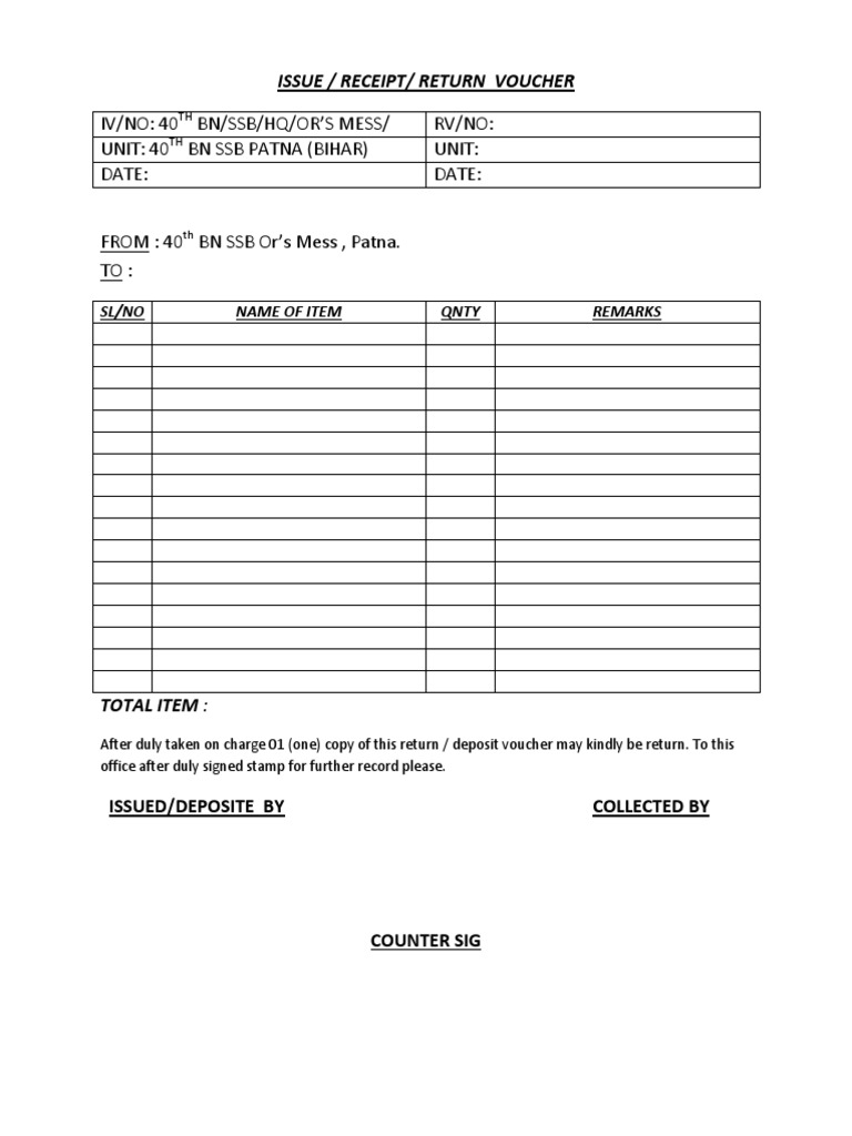 SSB Patna Mess Voucher | PDF