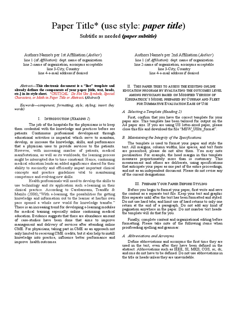 A4 Template for Medical Papers | PDF | Reference | English Grammar