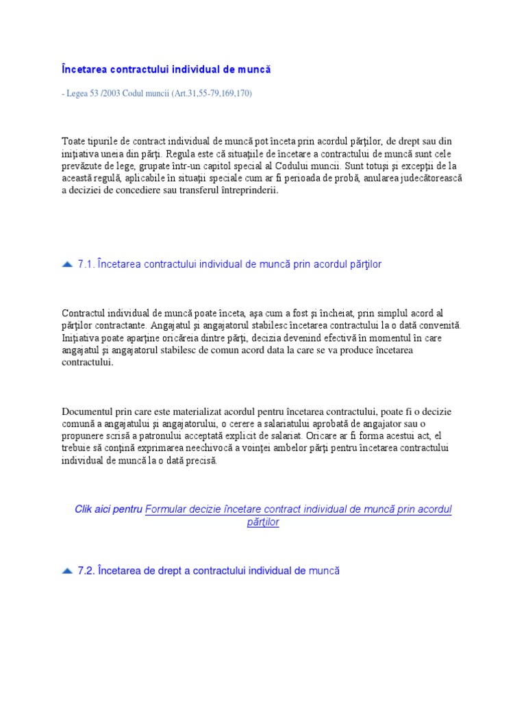 Încetarea Contractului Individual de Muncă | PDF