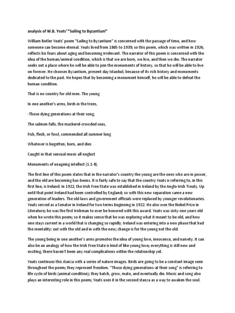 Critical Analysis of Yeats' "Sailing to Byzantium" | PDF | W. B. Yeats ...