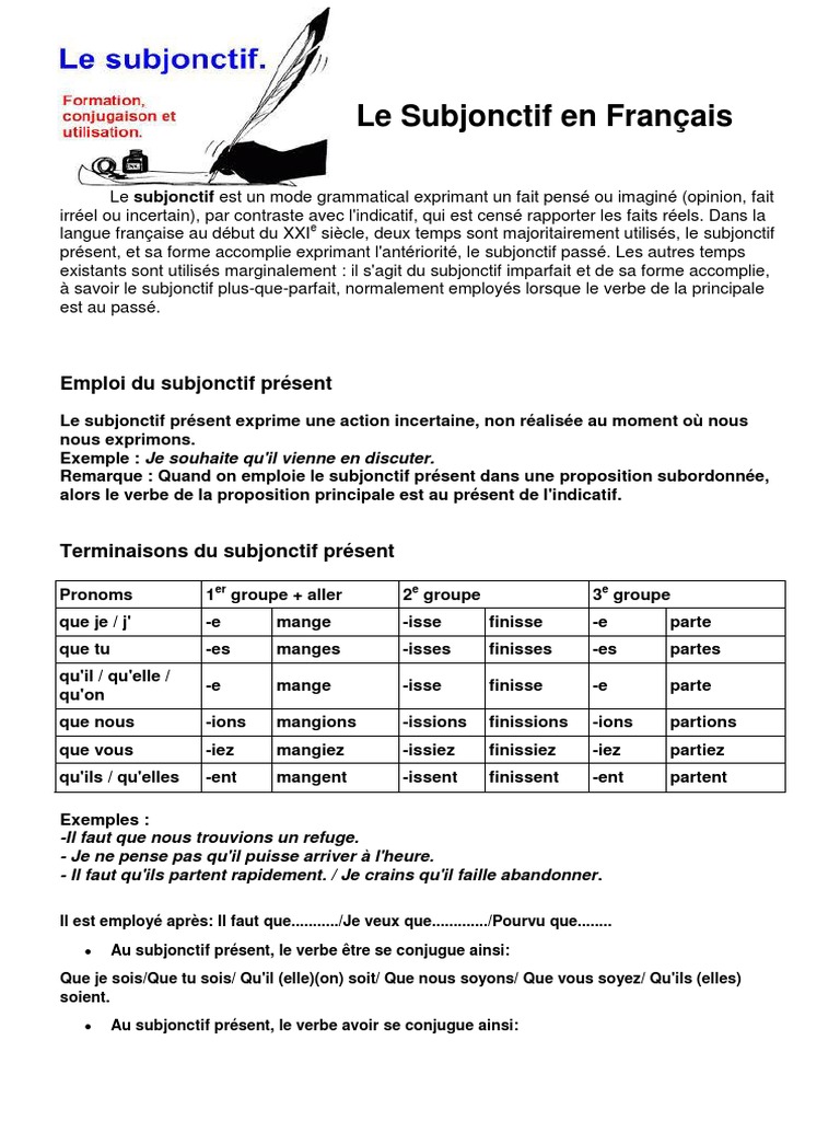Le Subjonctif en Français: Guide Pratique | PDF