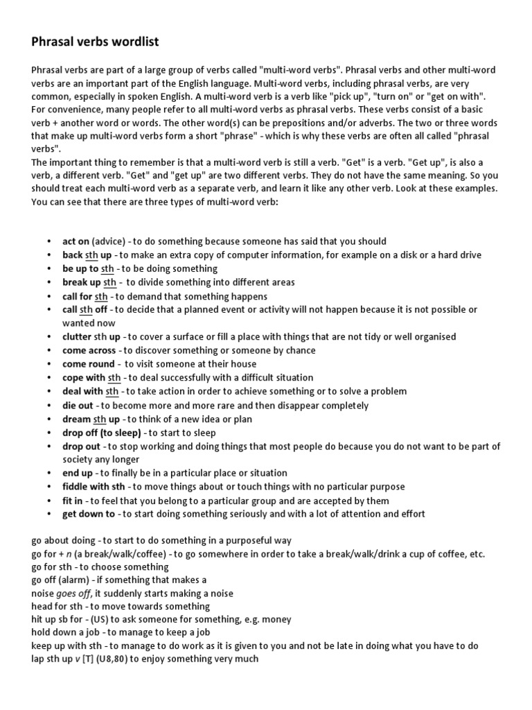 Phrasal Verbs Wordlist For The CAE | PDF | Phrase | Verb