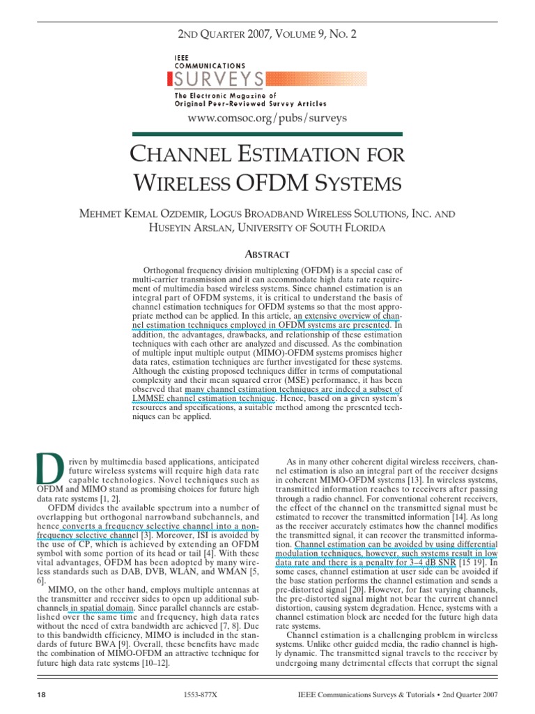 Channel Estimation For Wireless OFDM Systems | PDF | Orthogonal ...
