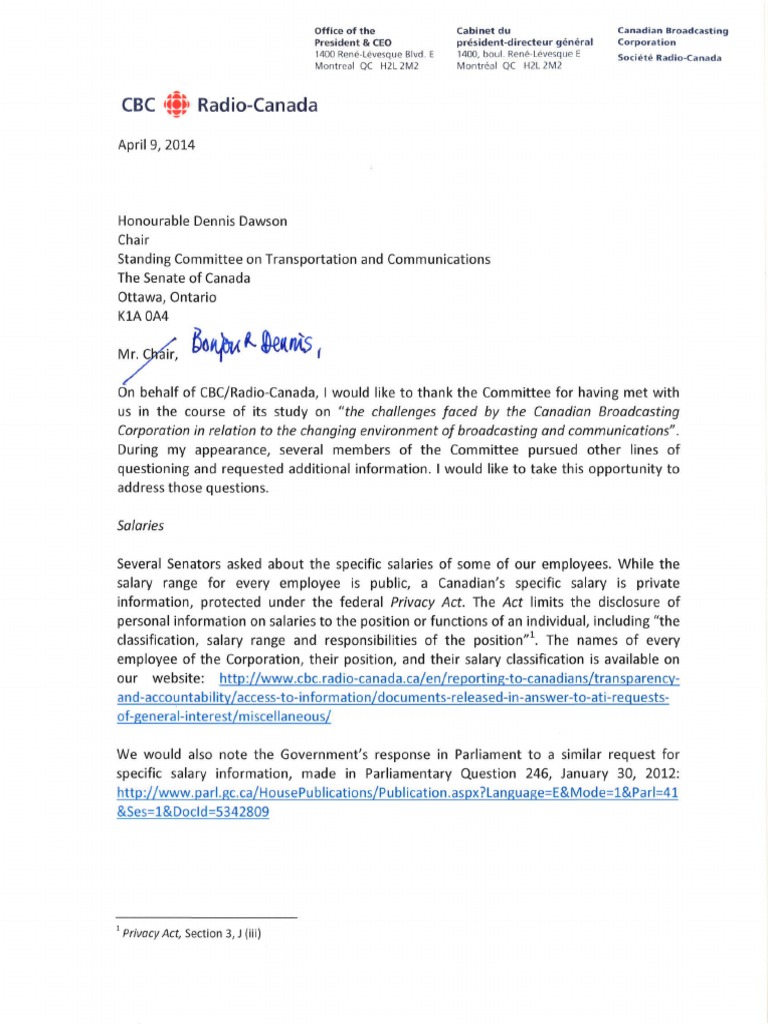 CBC Letter To Senate Committee, April 9, 2014 | PDF