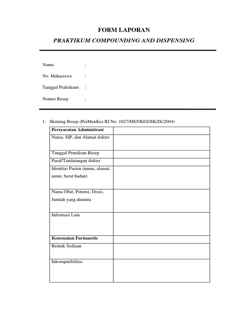 FORM LAPORAN COMPOUNDING (Skrining Resep) | PDF
