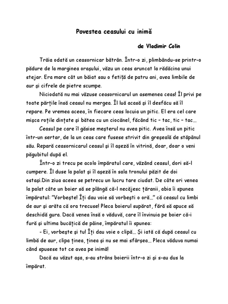 Povestea Ceasului Cu Inima | PDF